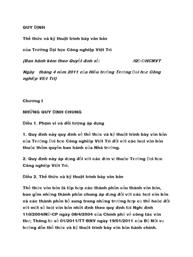 Ban Hành Kèm Theo Quy T Đ NH S: /Q - HCNVT Ngày Tháng4Nm2011Cahiutrngtrng Ihccông Nghipvittrì | PDF