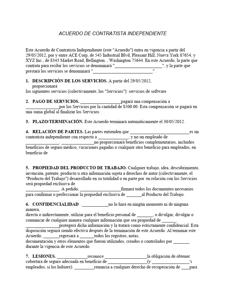 Acuerdo de Contratista Independiente | PDF | Daños y perjuicios