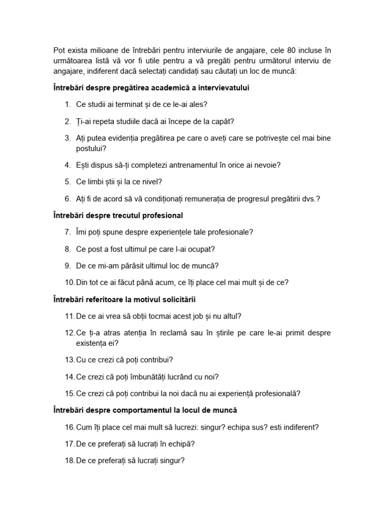 Întrebări La Interviul de Angajare | PDF