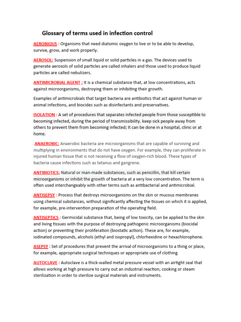 Glossary Infection Control.... | PDF | Infection | Disinfectant