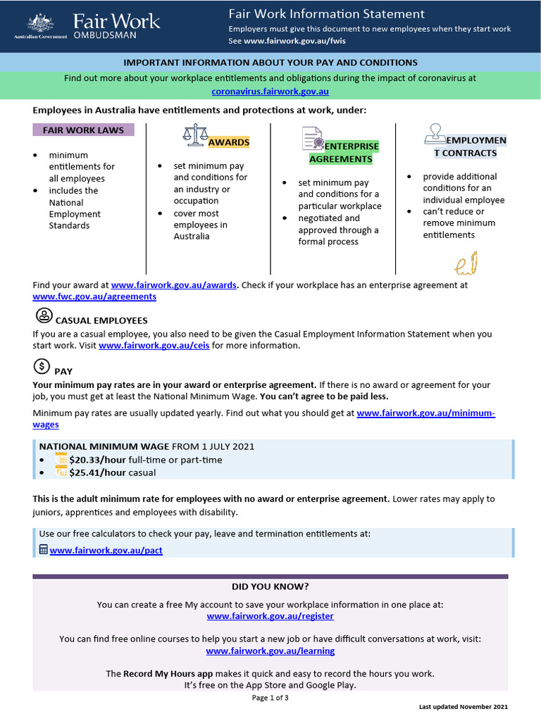 Fair Work Pay and Conditions Guide | PDF | Employment | Minimum Wage