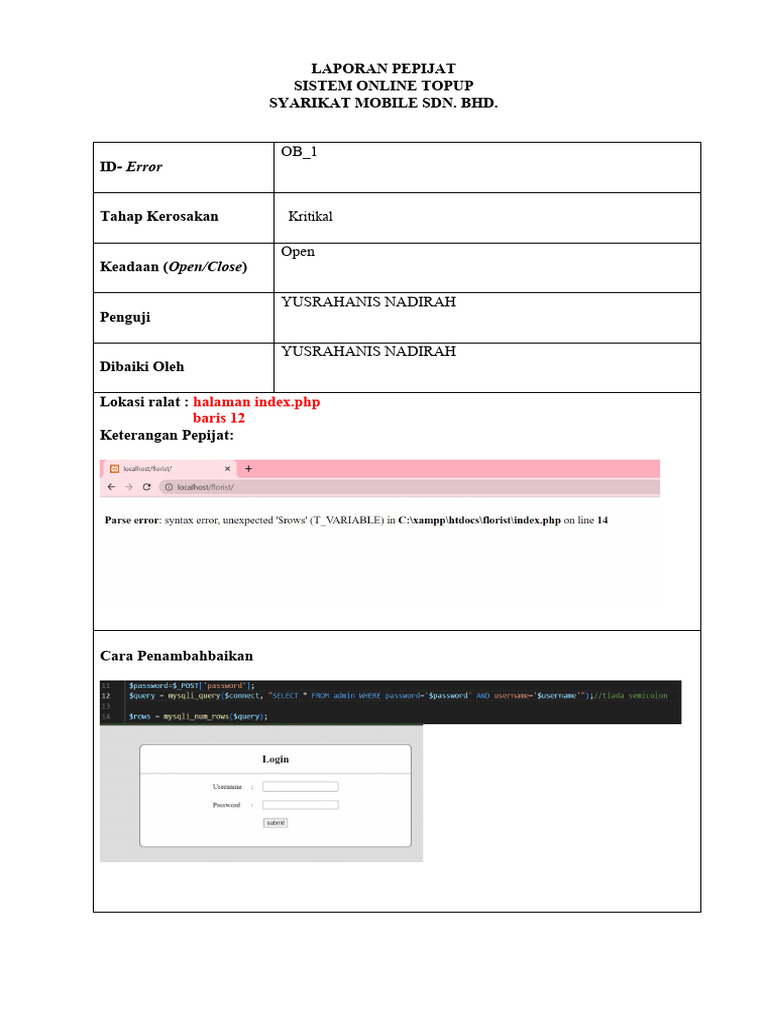 Laporan Pepijat | PDF