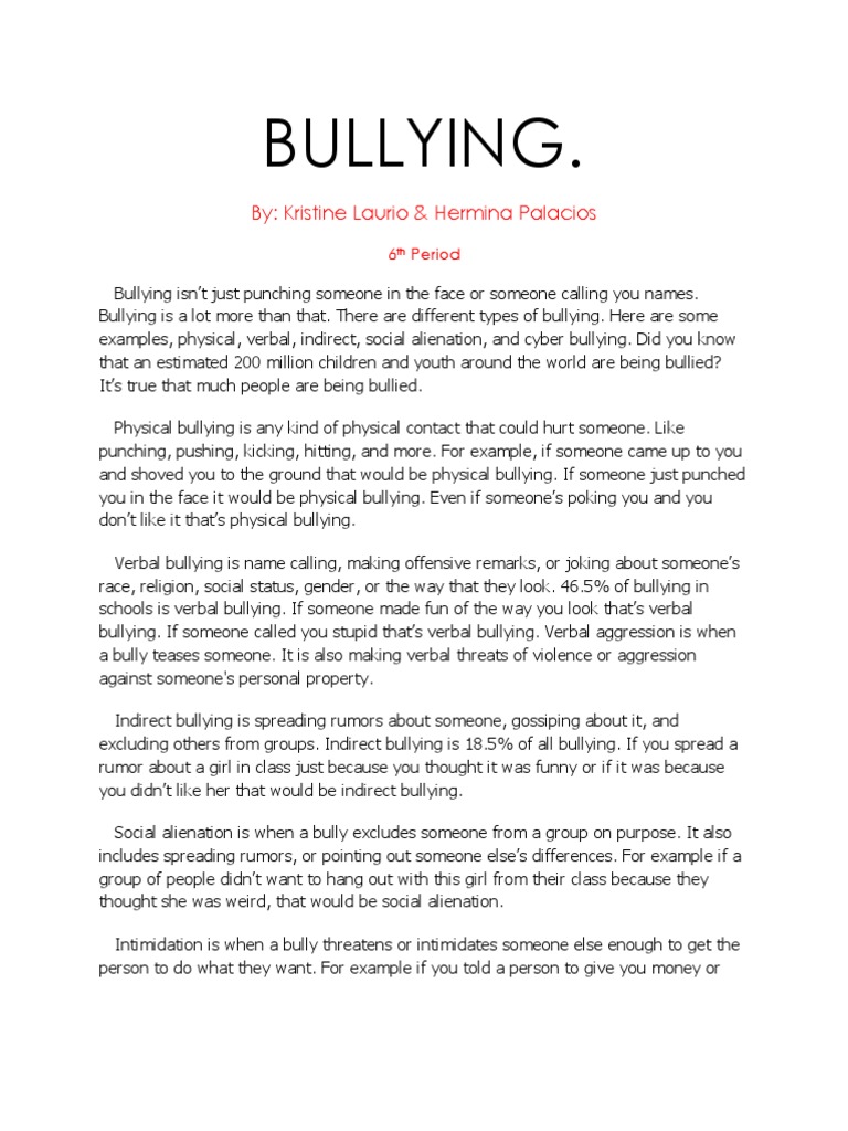 Verbal Bullying Examples