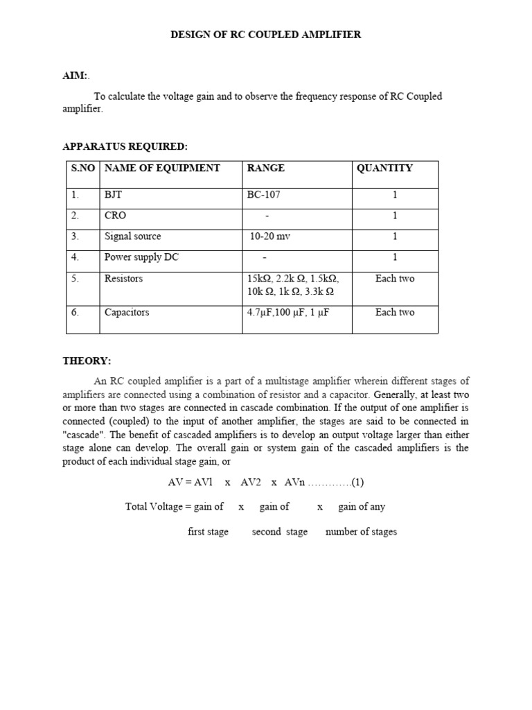 7.design of RC Coupled Amplifier 2 | PDF | Amplifier | Electrical ...