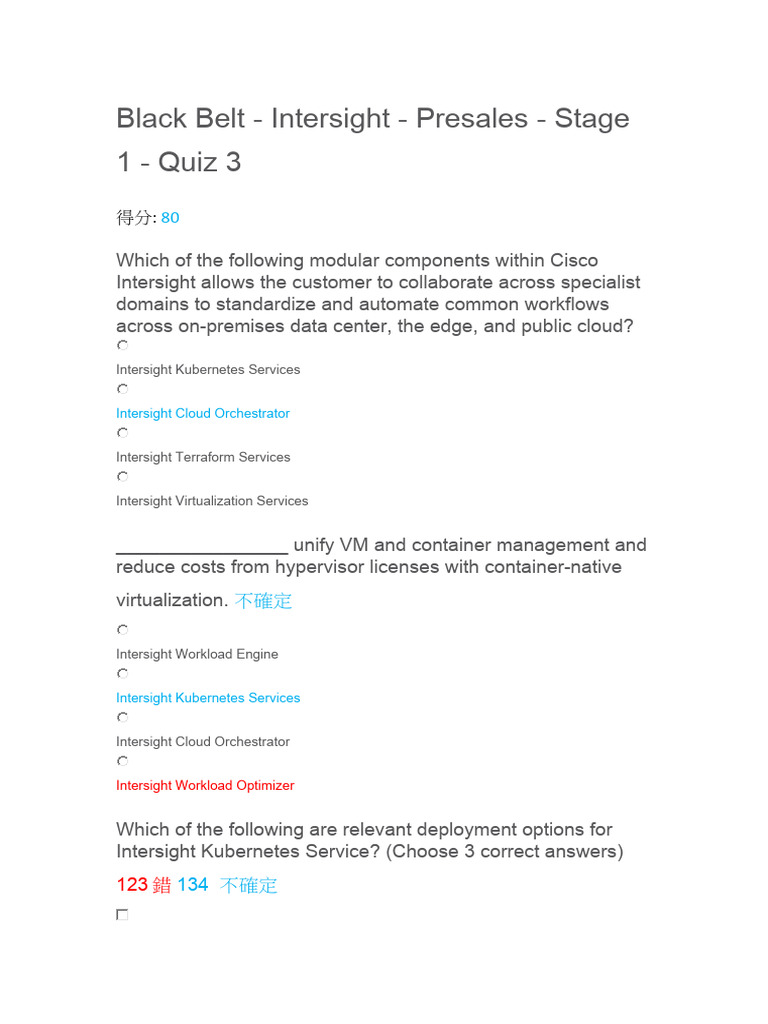 Black Belt Intersight Presales Stage 1 Quiz 3 Pdf Cloud Computing Virtualization