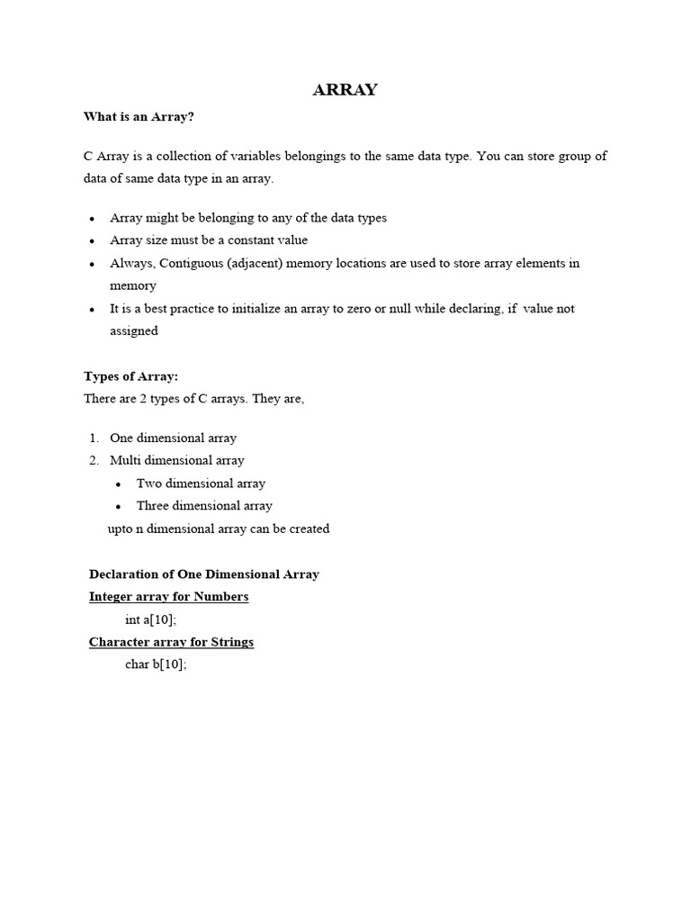 Ca2 Notes Array For Students1 Pdf Integer Computer Science Data