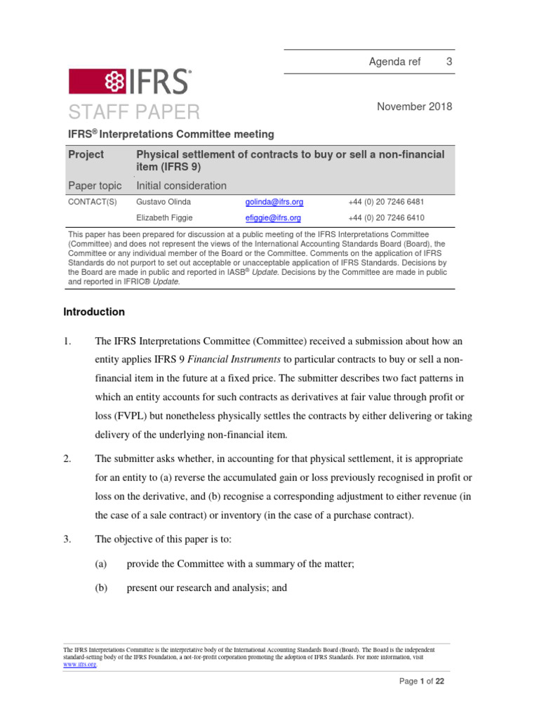 IFRS9-IFRS Physical Settlement of Contracts To Buy or Sell A Non-Financial Item | PDF | Fair ...