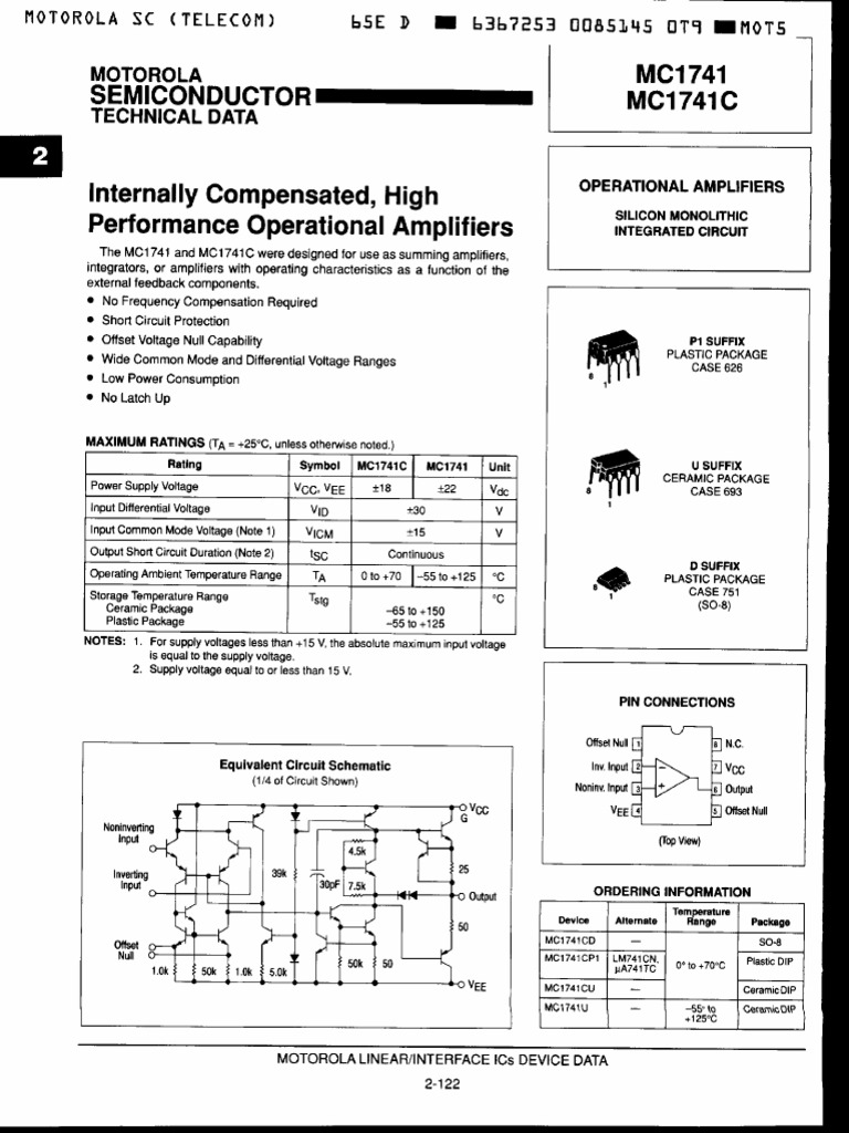Motorola MC1741C | PDF
