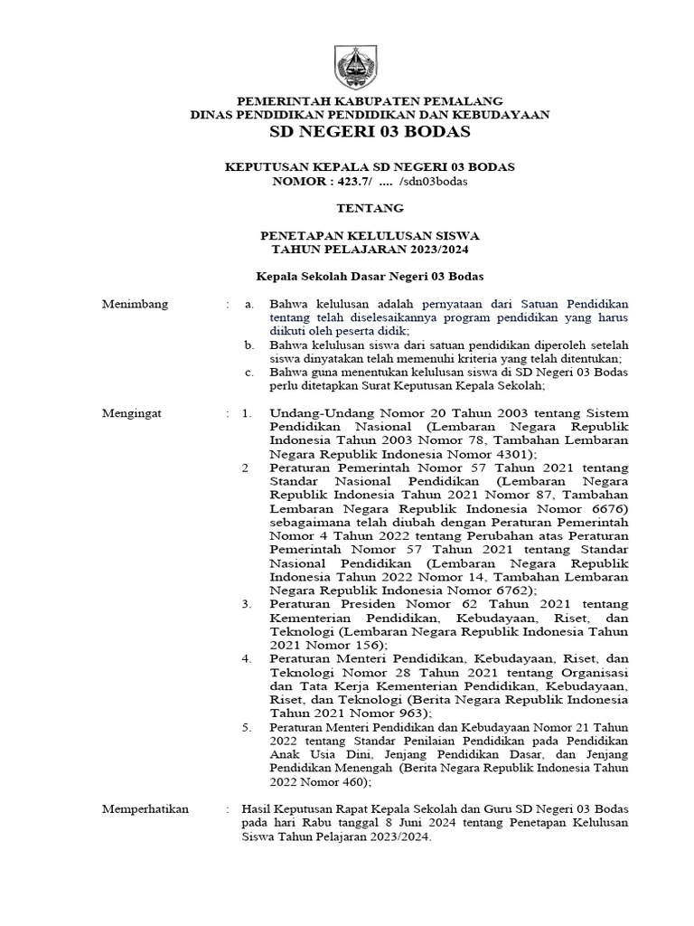 Contoh SK KELULUSAN 2024-1 | PDF