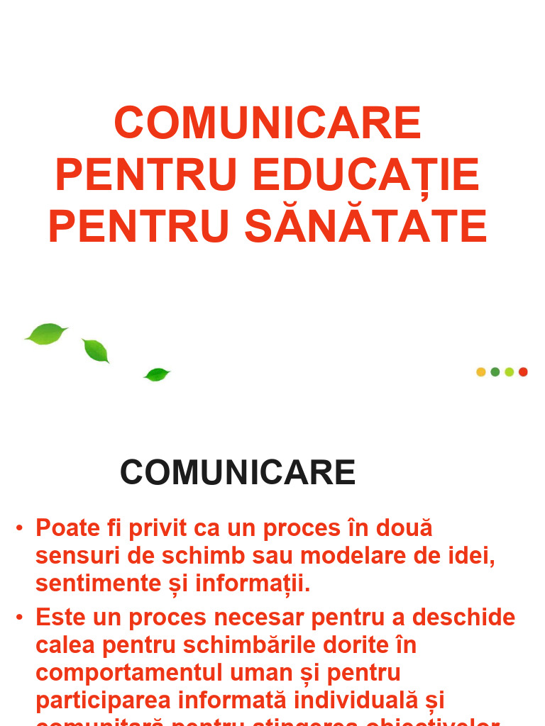 Comunicare Pentru Educație Pentru Sănătate | PDF