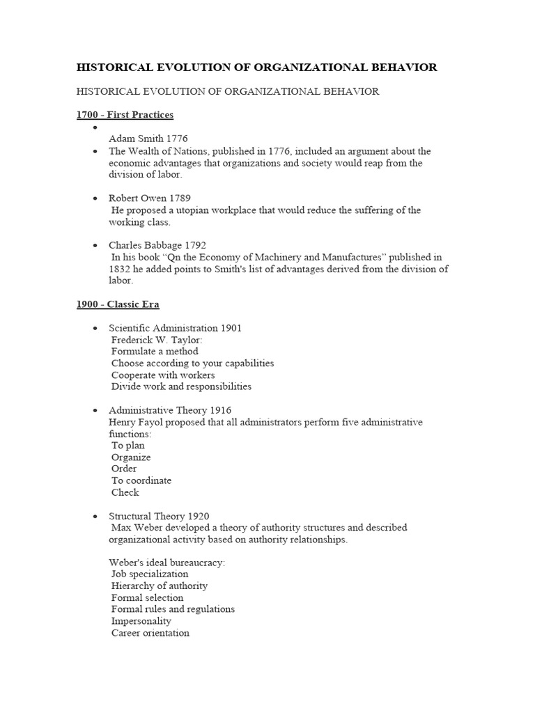 Historical Evolution of Organizational Behavior | PDF | Organizational ...
