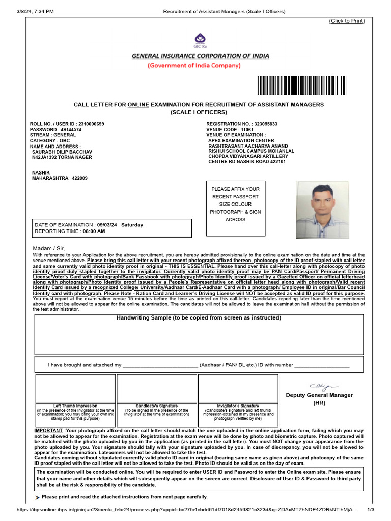 Recruitment of Assistant Managers (Scale I Officers) | PDF | Identity Document