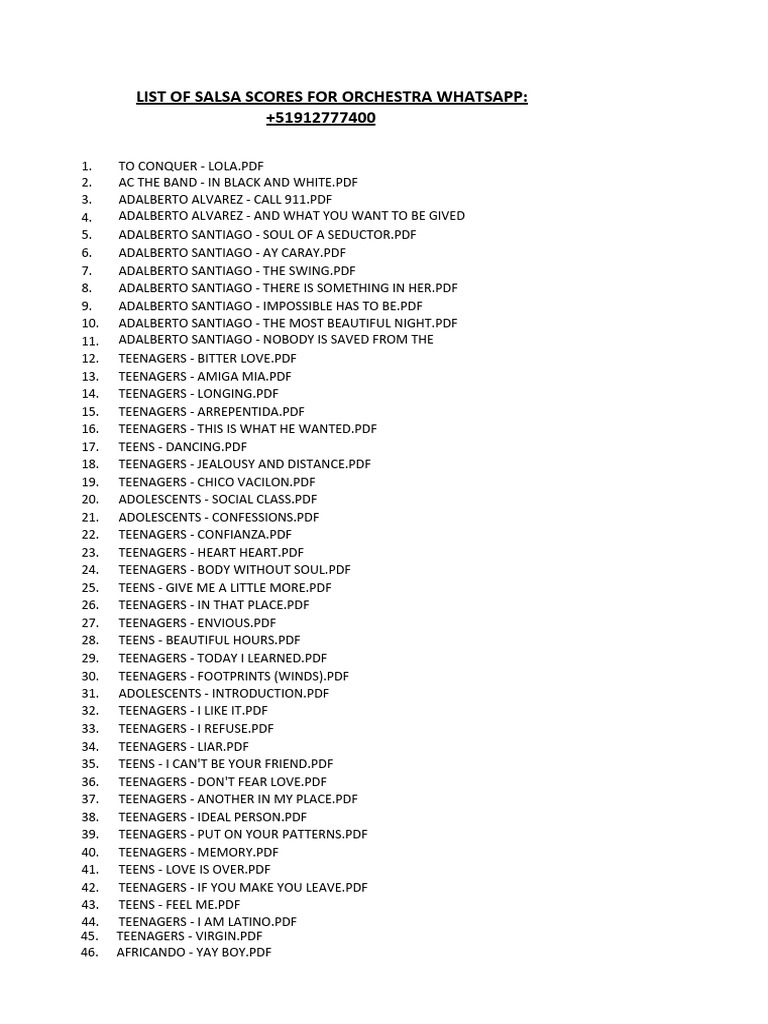 Salsa Sheet Music List 11-21-2019 | PDF | Cuban Music | Latin American ...