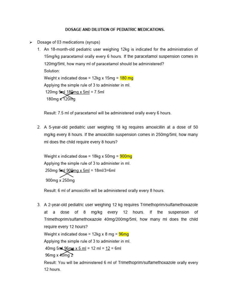 Dosage and Dilution of Pediatric Medications | PDF | Dose (Biochemistry ...