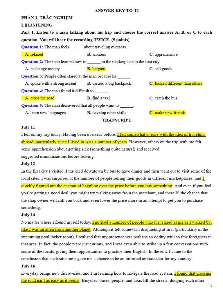 T1 (Key) | PDF | Feeling | Color