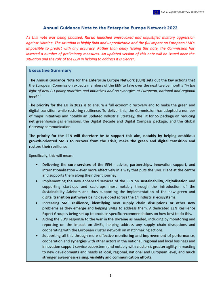 Annual Guidance Note To The Network FINAL | PDF | European Union | Sustainability