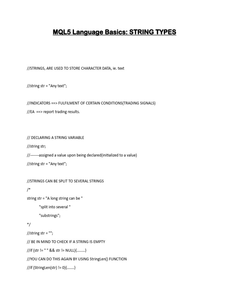 Mql5 Language Basics String Types Pdf Integer Computer Science 
