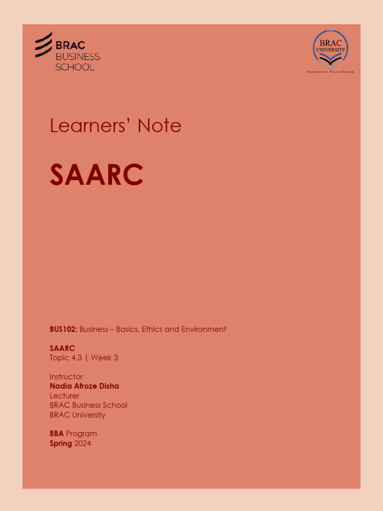 BUS102 - BBA - Spring 24 - SAARC - Note | PDF | Exchange Rate | Balance Of Payments
