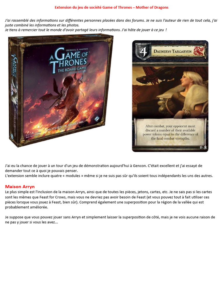 Extension GameofThrones Mère Des Dragons | PDF | Univers du Trône de ...