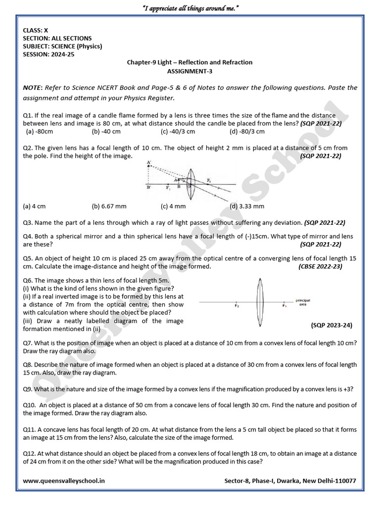 Class X Physics: Light Assignment | PDF | Glass Engineering And Science ...