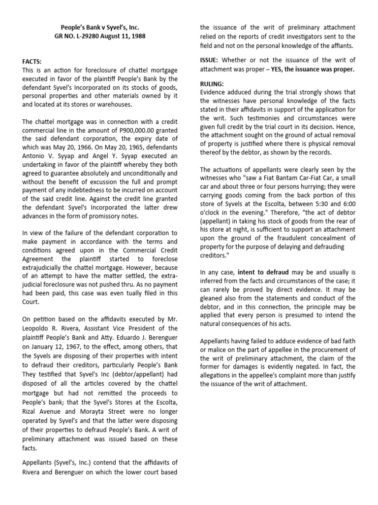 Foreclosure Case: People’s Bank v Syvel's | PDF | Foreclosure | Legal ...