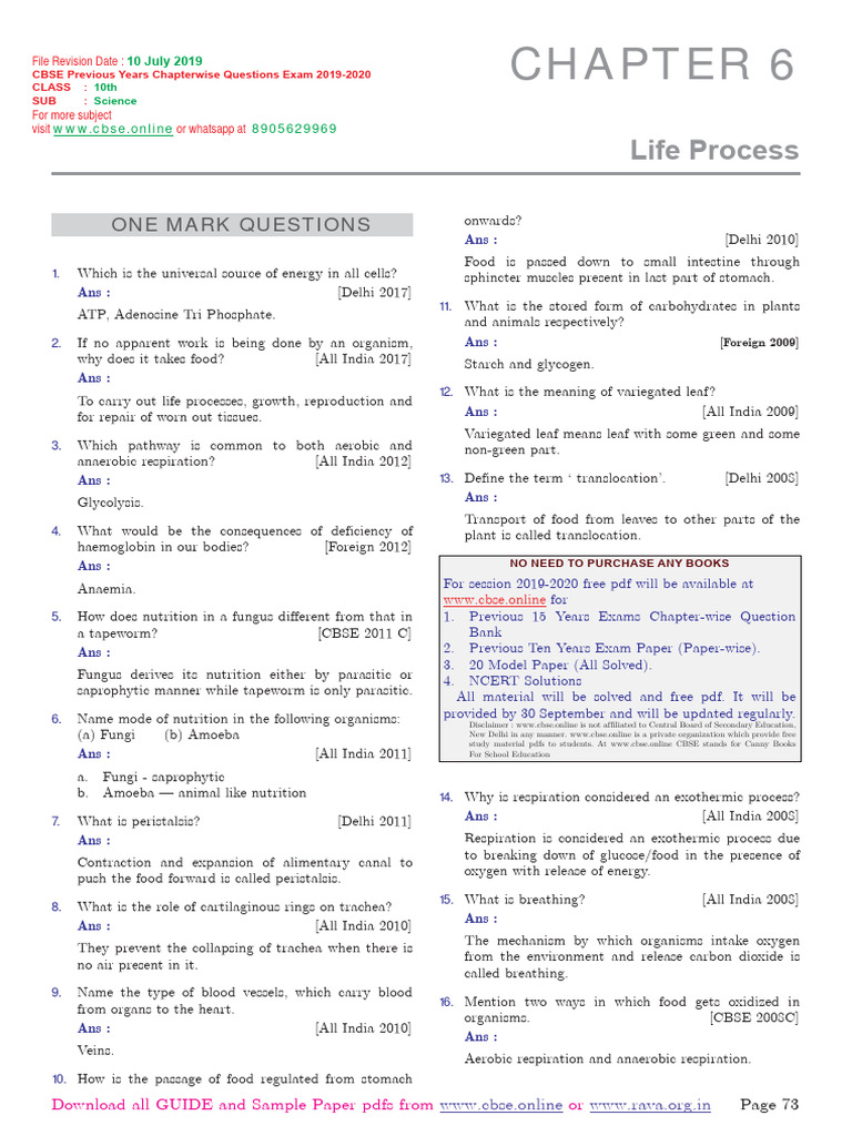 Class 10 Biology Life Process, Coordination, Heredity, Reproduce | PDF | Cellular Respiration ...