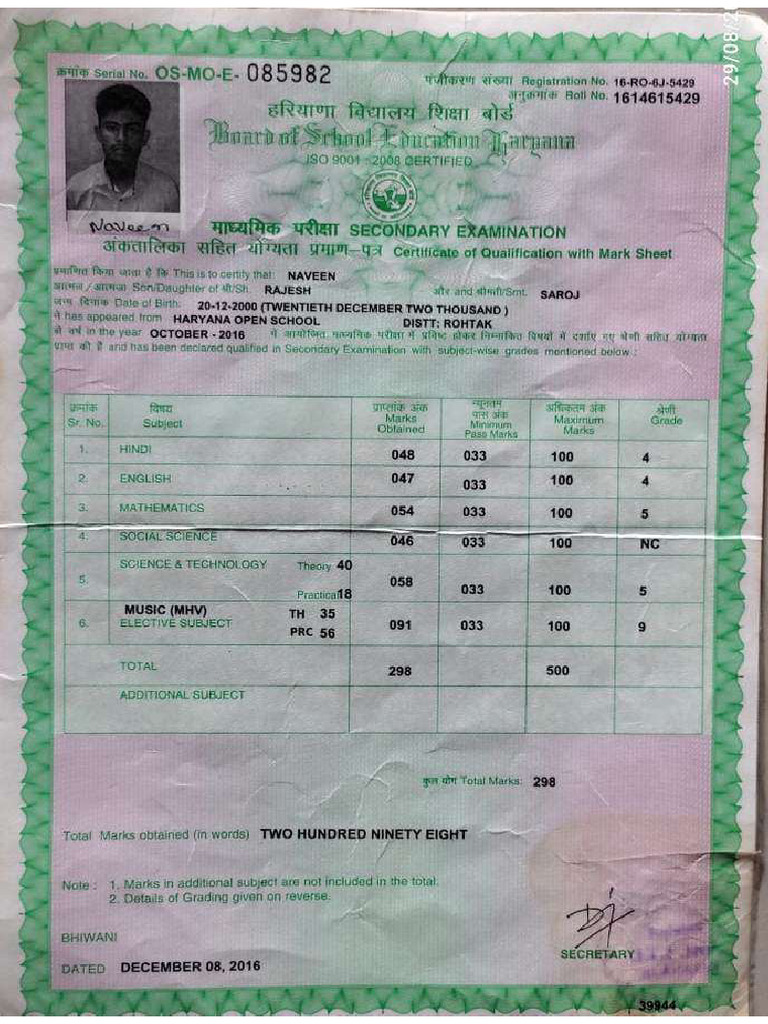 Naveen Marksheet | PDF