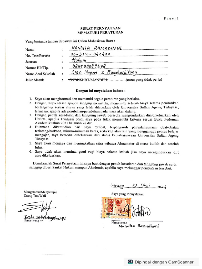 Surat Mematuhi Peraturan | PDF