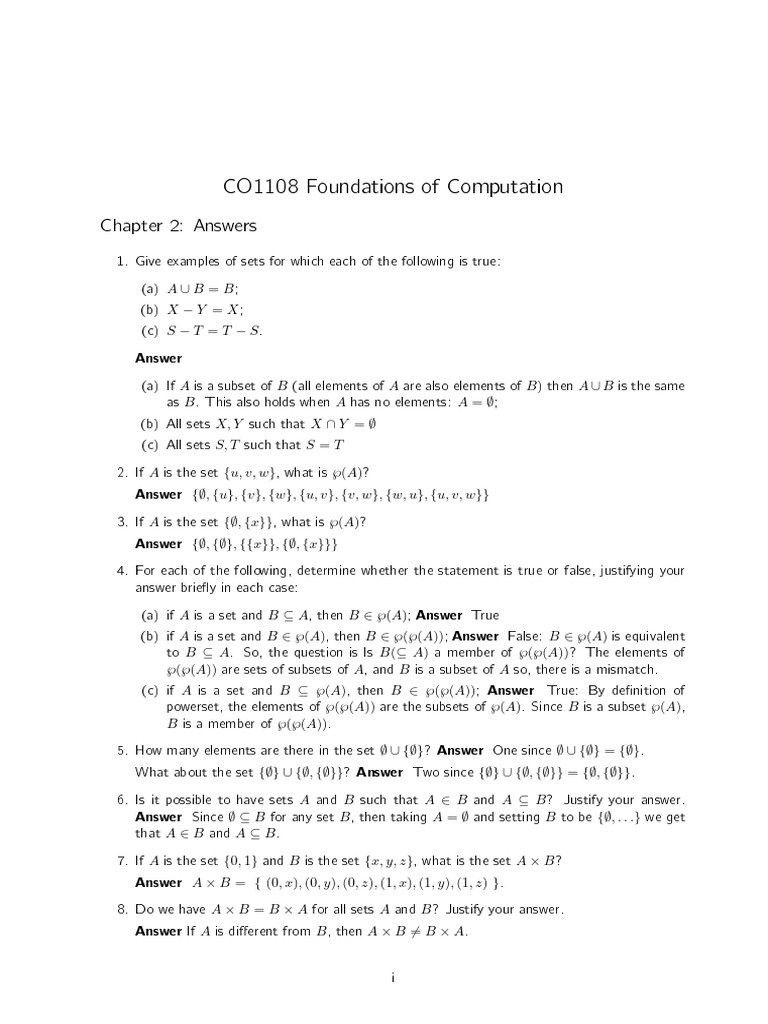 Chapter2 Tutorial Answers - 1 | PDF | Empty Set | Element (Mathematics)