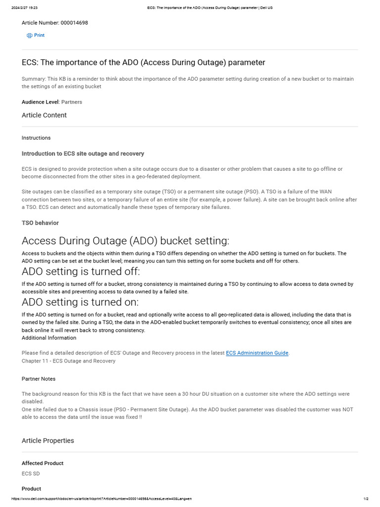 ECS - The Importance of The ADO (Access During Outage) Parameter - Dell US | PDF | Data ...