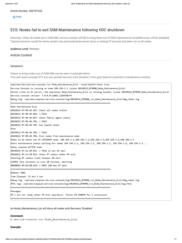 ECS - Nodes Fail To Exit SSM Maintenance Following VDC Shutdown - Dell ...