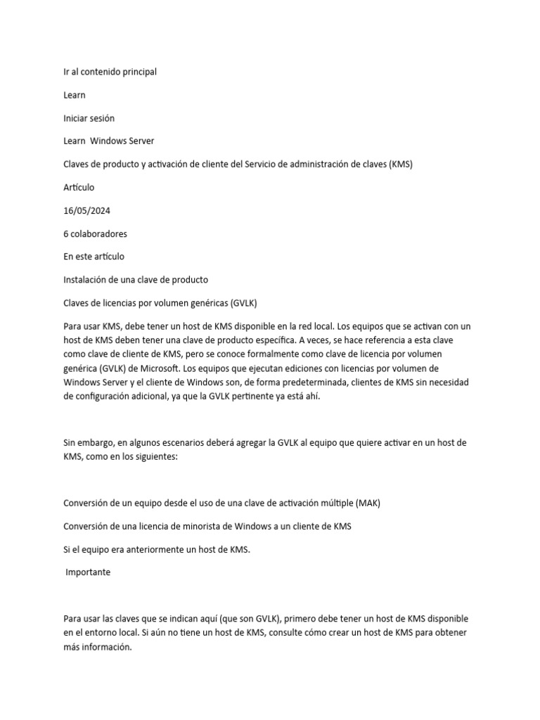 Guía de Claves KMS para Windows Server | PDF | Windows 10 | Microsoft Windows