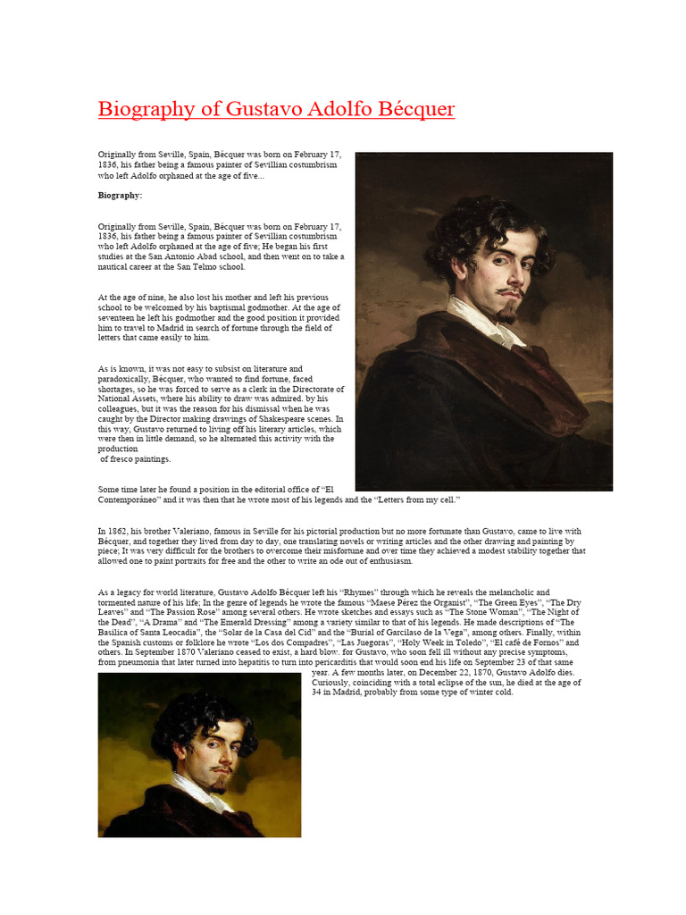 Biography of Gustavo Adolfo Bécquer | PDF