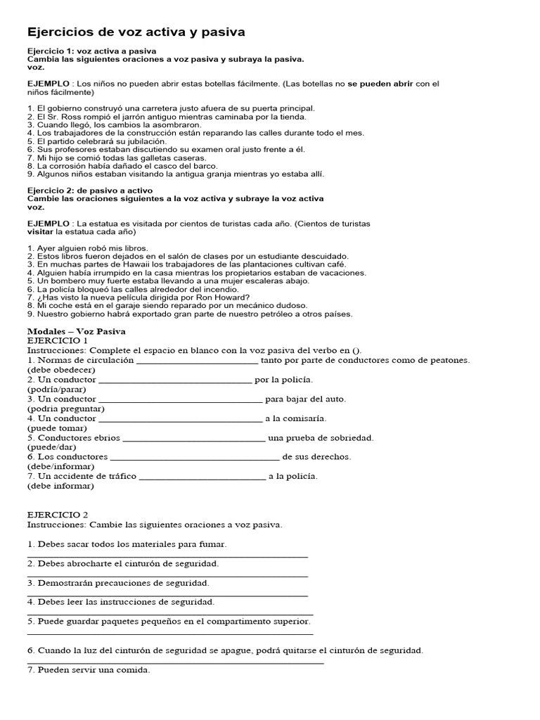 Ejercicios de Voz Activa y Pasiva Intermedio | PDF