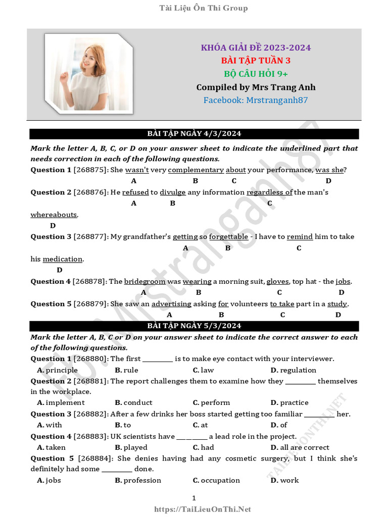 (LGD 2024) Bo Cau Hoi 9 Tuan 3 | PDF