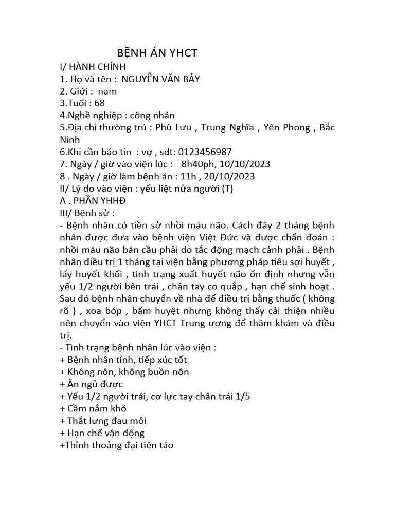 BỆNH ÁN YHCT 1 | PDF