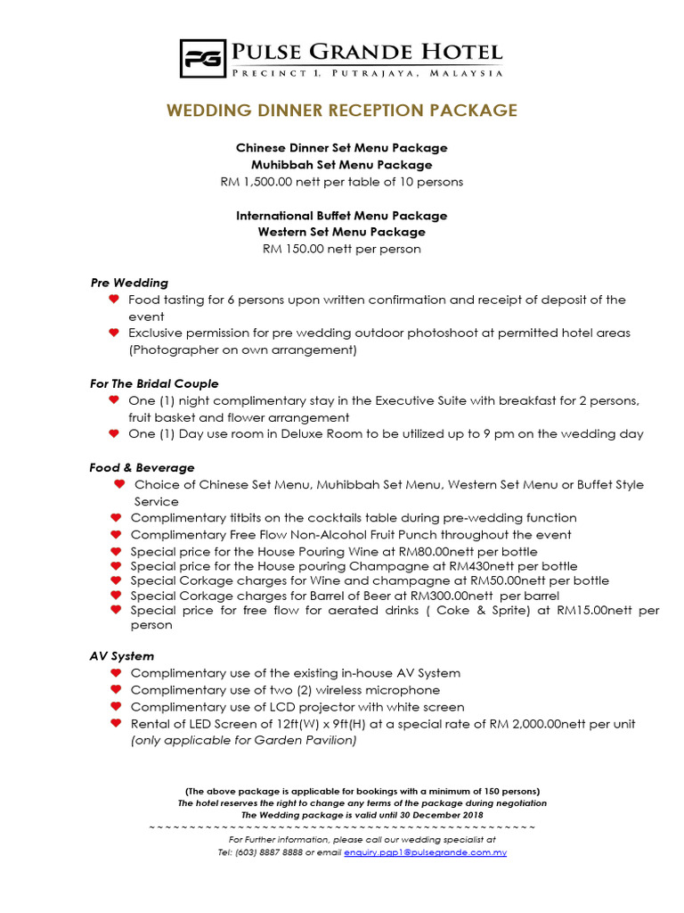 Wedding Reception Package Details | PDF | Menu | Drink