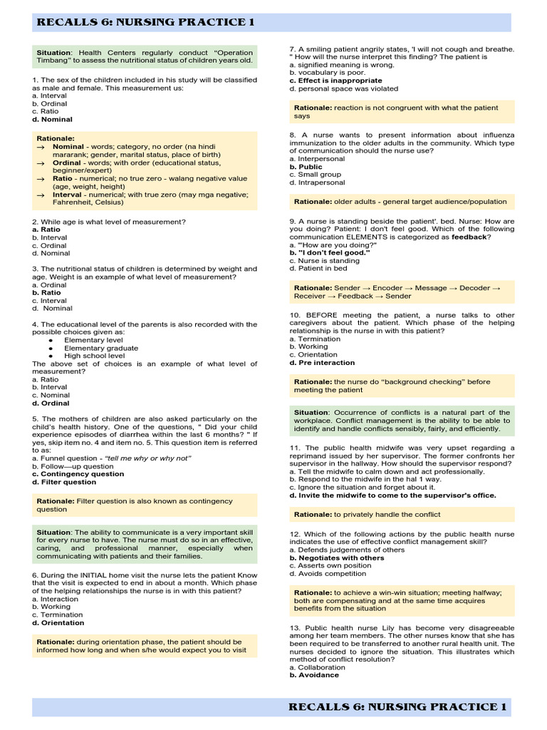 Recalls 6: Nursing Practice 1 | Download Free PDF | Nursing ...