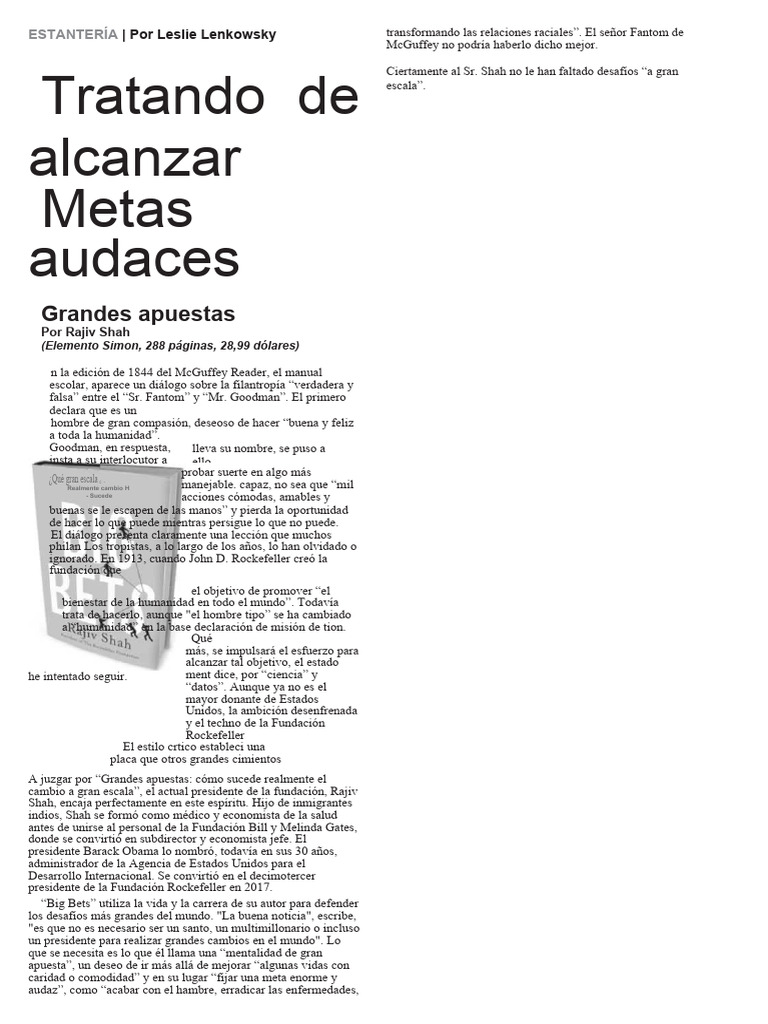 Tratando de Alcanzar Metas Audaces: Grandes Apuestas Por Rajiv Shah ...