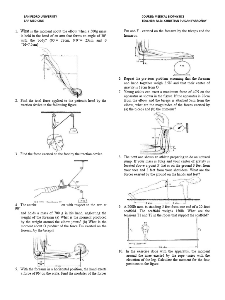 Biophysics Exercises | PDF | Weight | Elbow