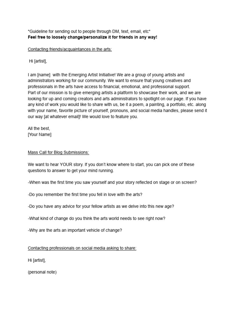 Emerging Artists - Outreach Script | PDF
