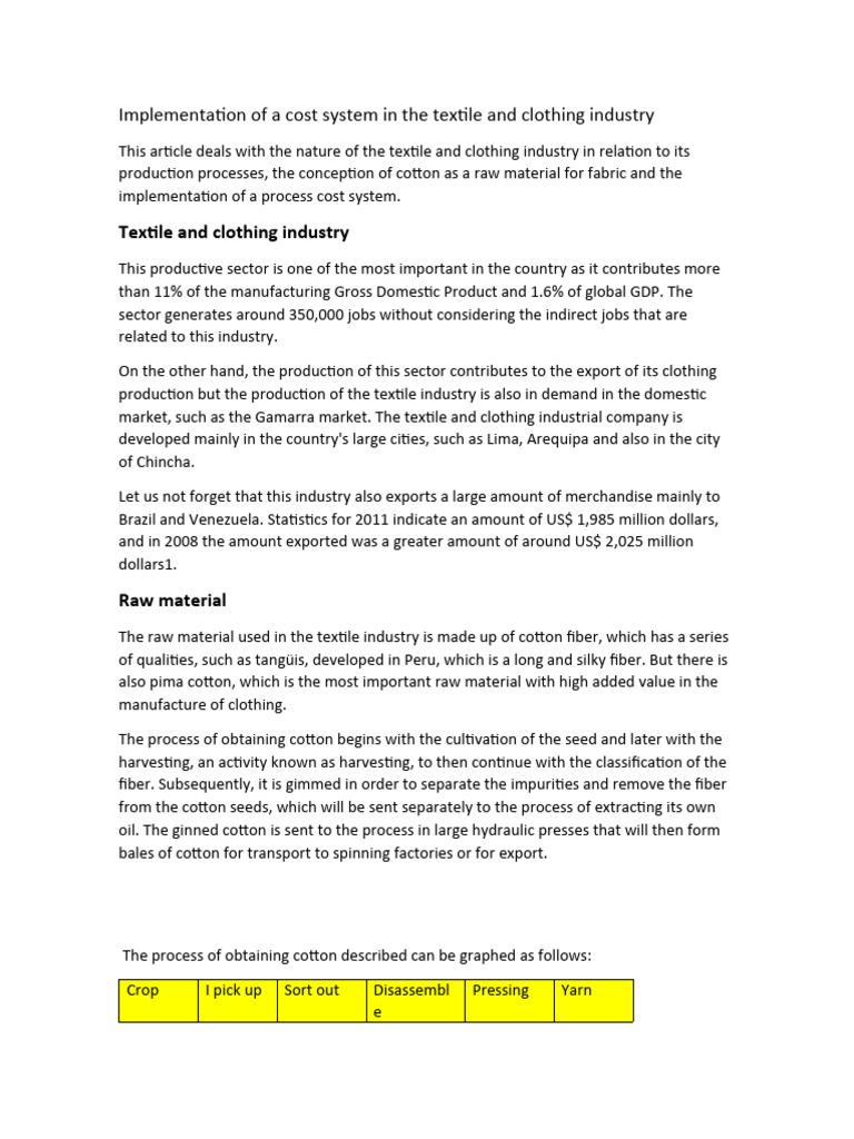 Practical Case Implementation of A Cost System in The Textile and ...