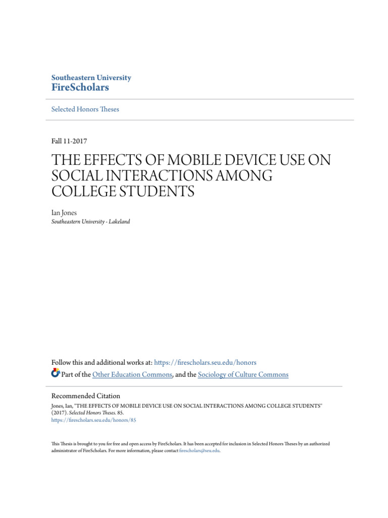 The Effects of Mobile Device Use On Social Interactions Among Col | PDF ...