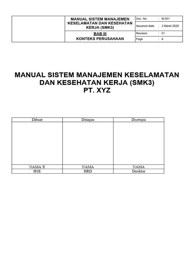 Manual Sistem Manajemen Keselamatan Dan Kesehatan Kerja | PDF