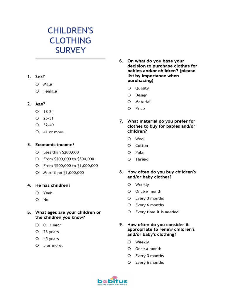 Children's Clothing Survey.. | PDF | Clothing | Retail