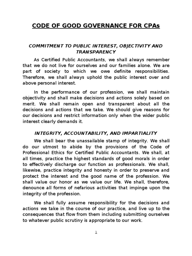 Code of Good Governance For Cpas | PDF | Certified Public Accountant ...