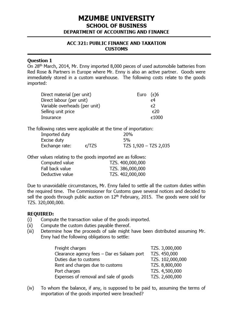 TQ 1 | PDF | Customs | Taxes