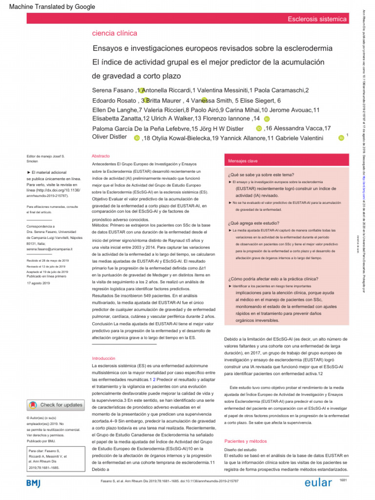 Scleroderma Eustar Pdf Medicina Enfermedades Y Trastornos