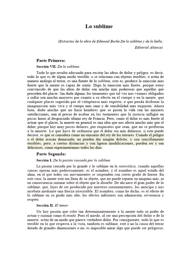 Burke, Lo Sublime | PDF | Placer | Temor