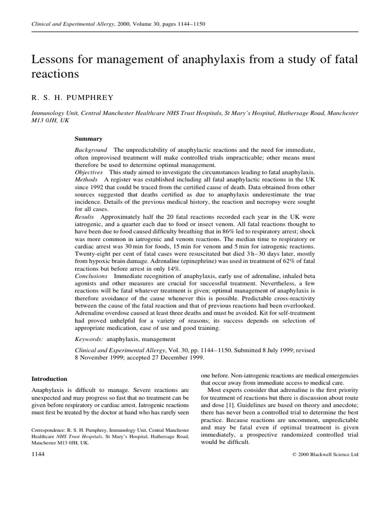 Lessons For Management of Anaphylaxis From A Study of Fatal | PDF ...